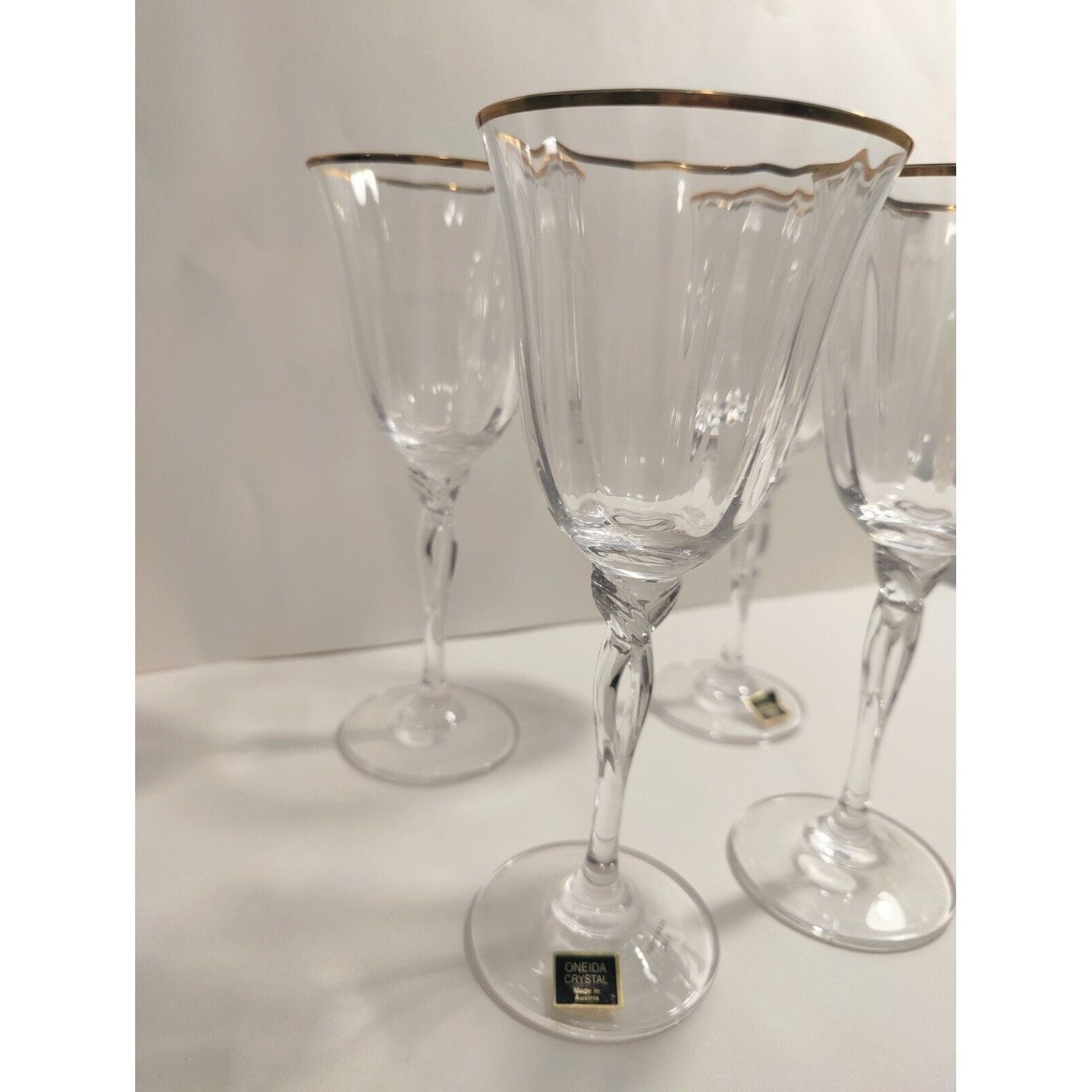Vintage Oneida chateau Crystal Wine Goblets Gold Rim Set of 4 Signed ...