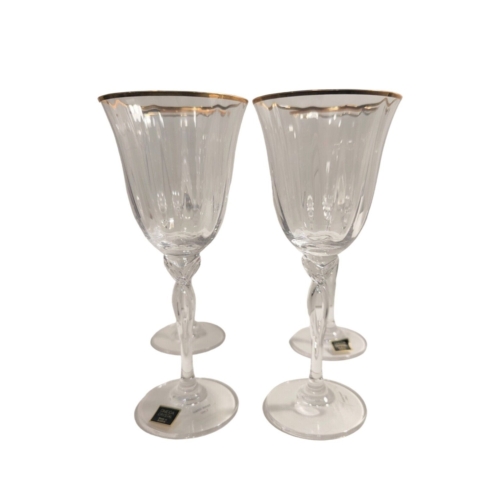 Vintage Oneida chateau Crystal Wine Goblets Gold Rim Set of 4 Signed ...