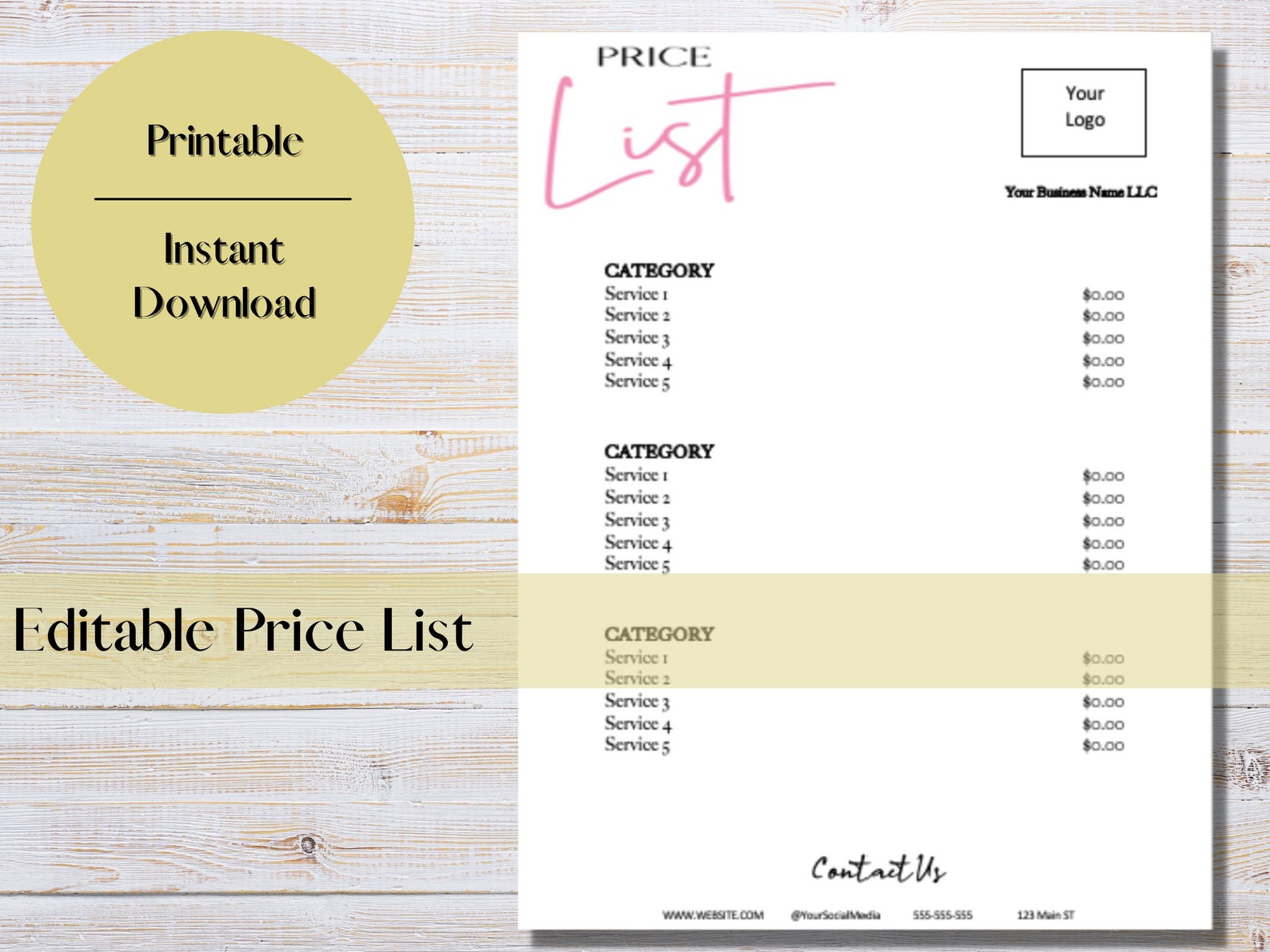 Price List Template | Editable Price List Sheet | Pricing | Menu ...