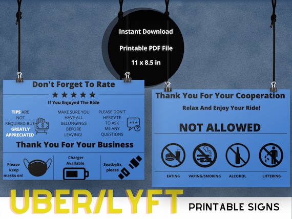 Uber/lyft Printable Signage Instant Download Rideshare - Etsy