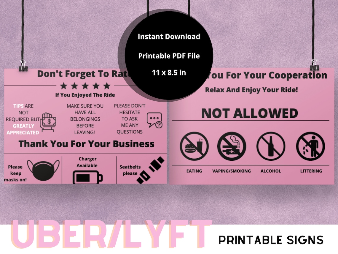 Uber/lyft Printable Signage | Instant Download | Rideshare Signs | Lyft ...