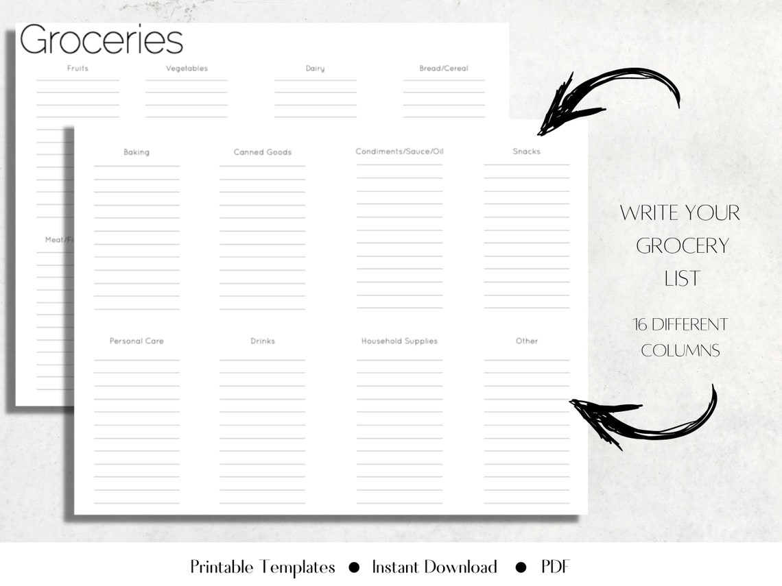 Printable Grocery List | Printable Menu Journal | Grocery List ...
