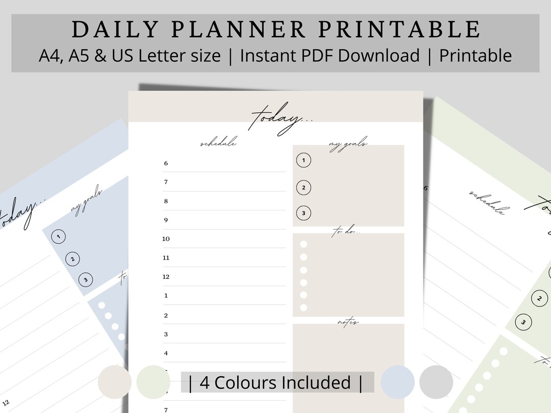 Printable Daily Planner L Daily Page Insert L PDF I A4,A5 and US Letter ...
