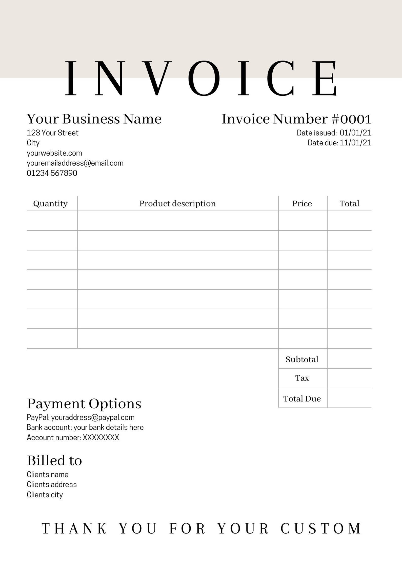 Canva Simple Invoice Template | Printable Invoice | Instant Download ...