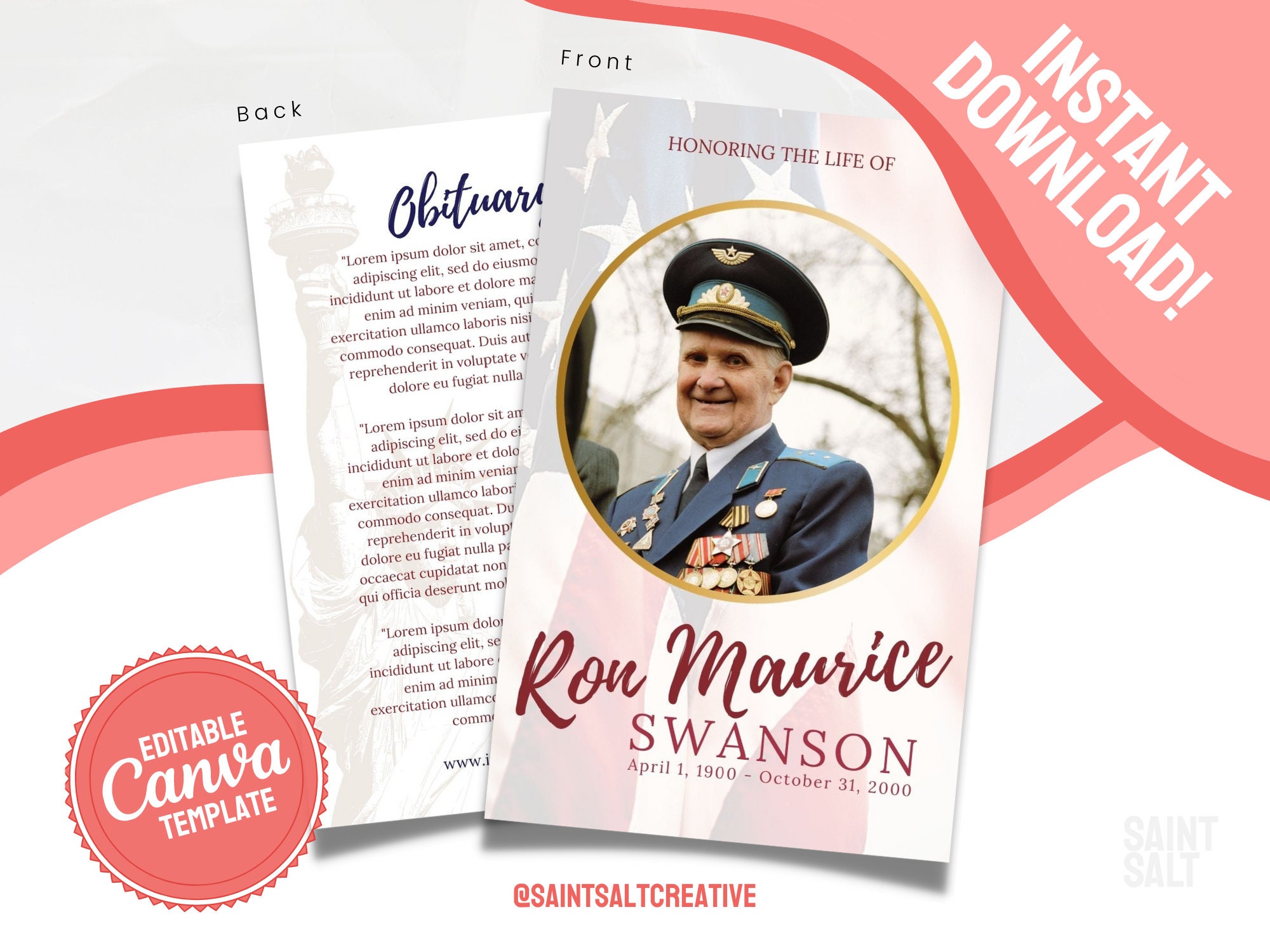 Patriotic Funeral Program | Funeral Program for Veterans | Red, White ...