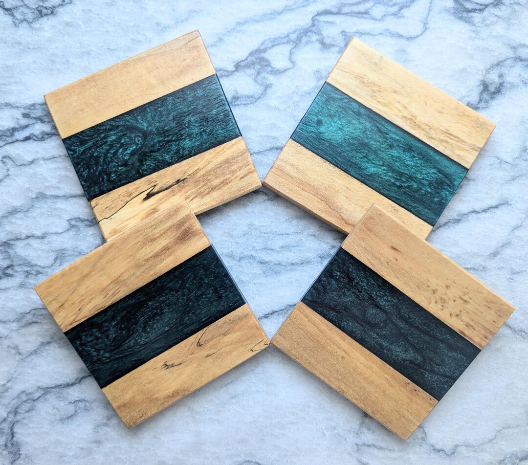Coasters - Wood and Resin Coasters - Teal Coasters - Home Goods - Home ...