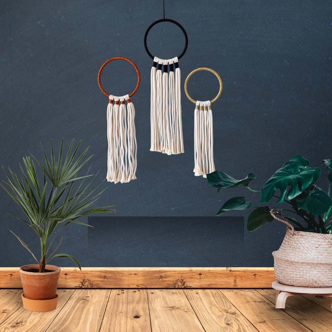 Black Jute Wrapped Ring Wall Hanger / Sparkly Wrapped Modern Boho Decor ...