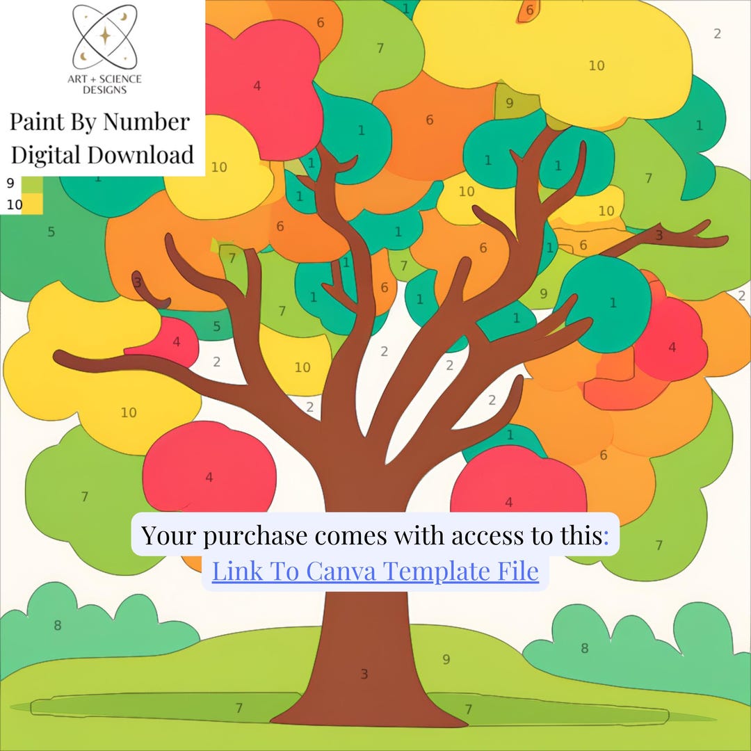 Late Summer Tree Colour or Paint by Number Kit - DIY Printable Art Fun ...