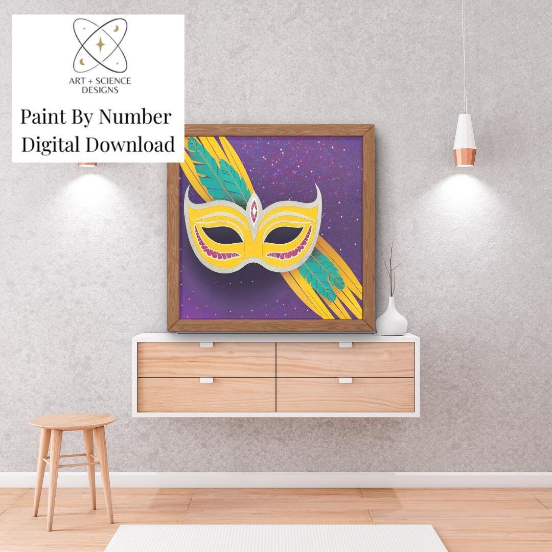 Masquerade Carnival Mask Color or Paint-by-number Digital Wall Art for ...
