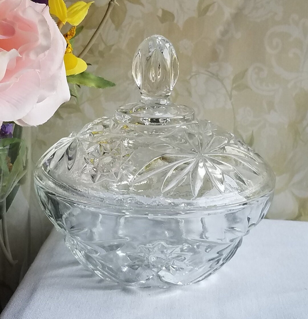 Vintage Glass Candy Dish With Lid/ Glass Candy Jar / Glass - Etsy