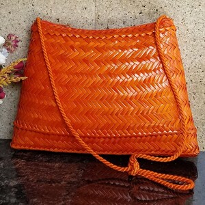 Orange Straw Basket Weave Woven Crossbody Handbag - Etsy