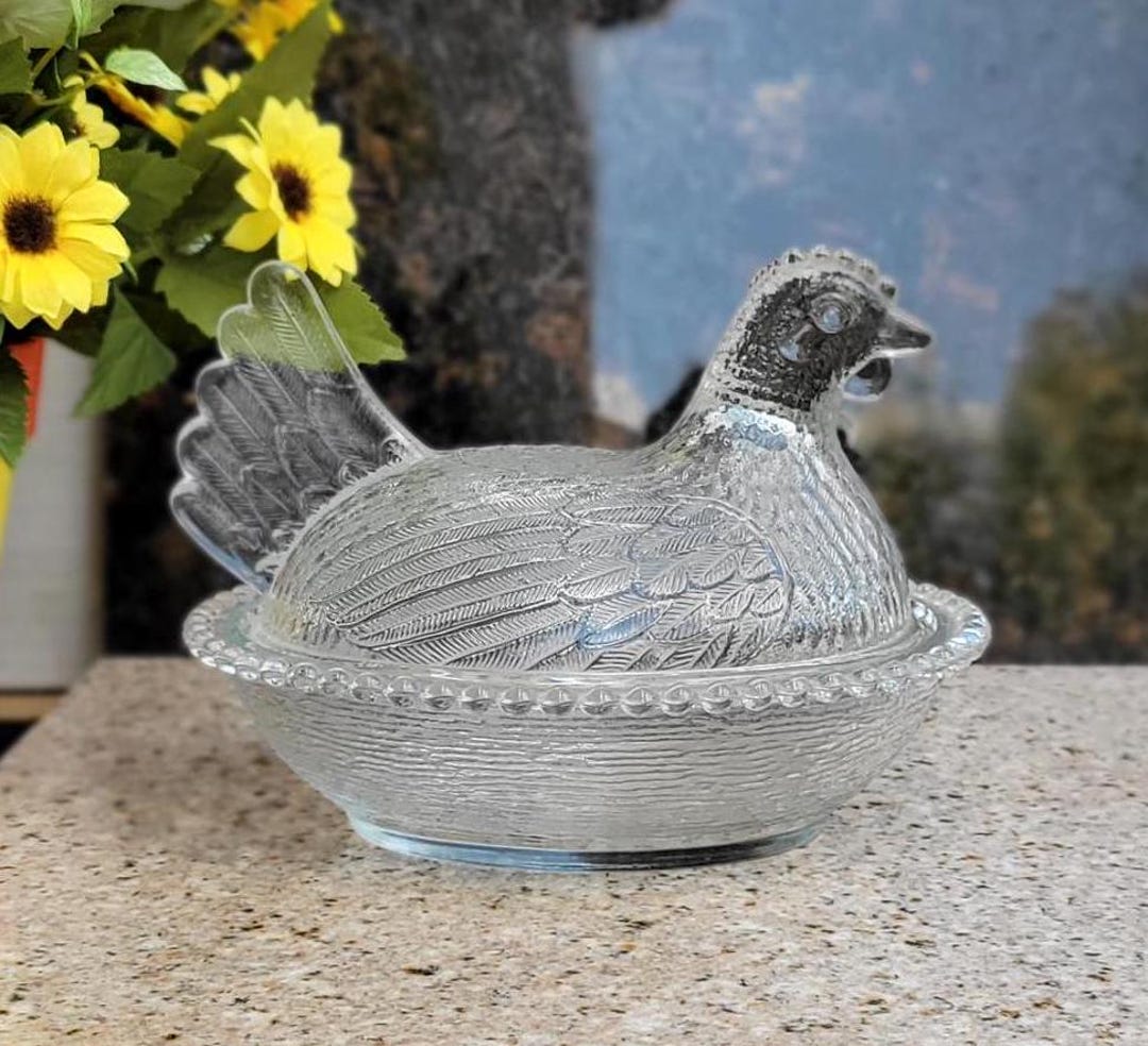 Indiana Glass Chicken on Nest Candy Dish - 7"l - Etsy