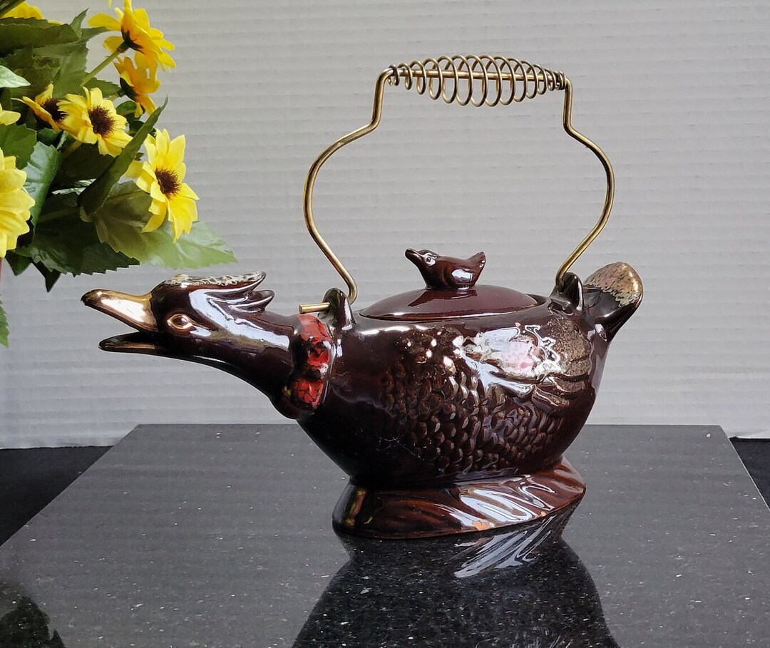 Japanese Redware Terra Cotta Brown Duck Teapot - 9.5"l - Etsy