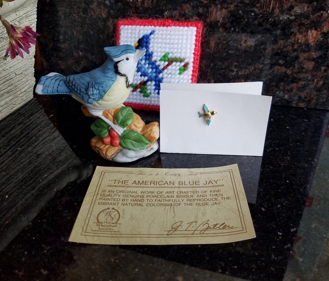 The American Blue Jay Figurine / Lapel Pin / Crochet Coaster - Etsy