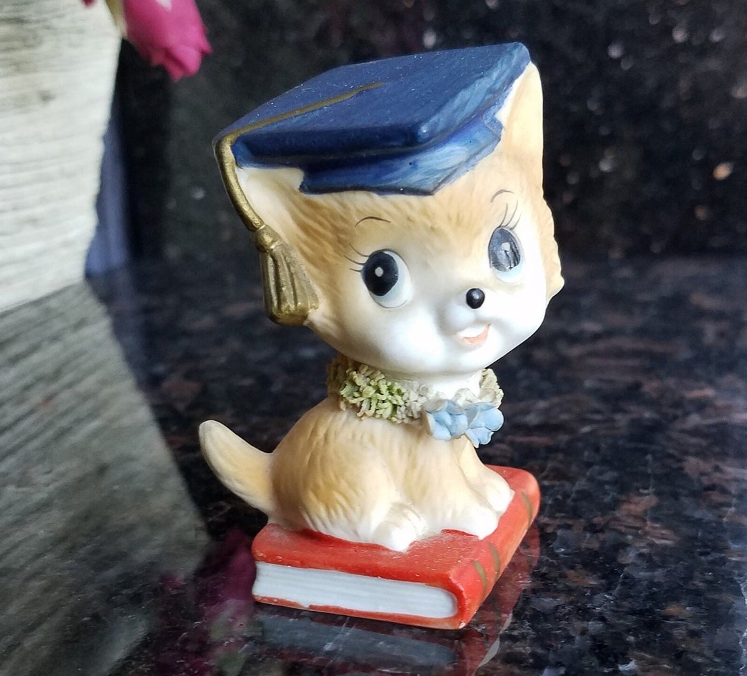 Vintage Lefton Graduate Cat Figurine / Cat Figurine Sitting on Book ...