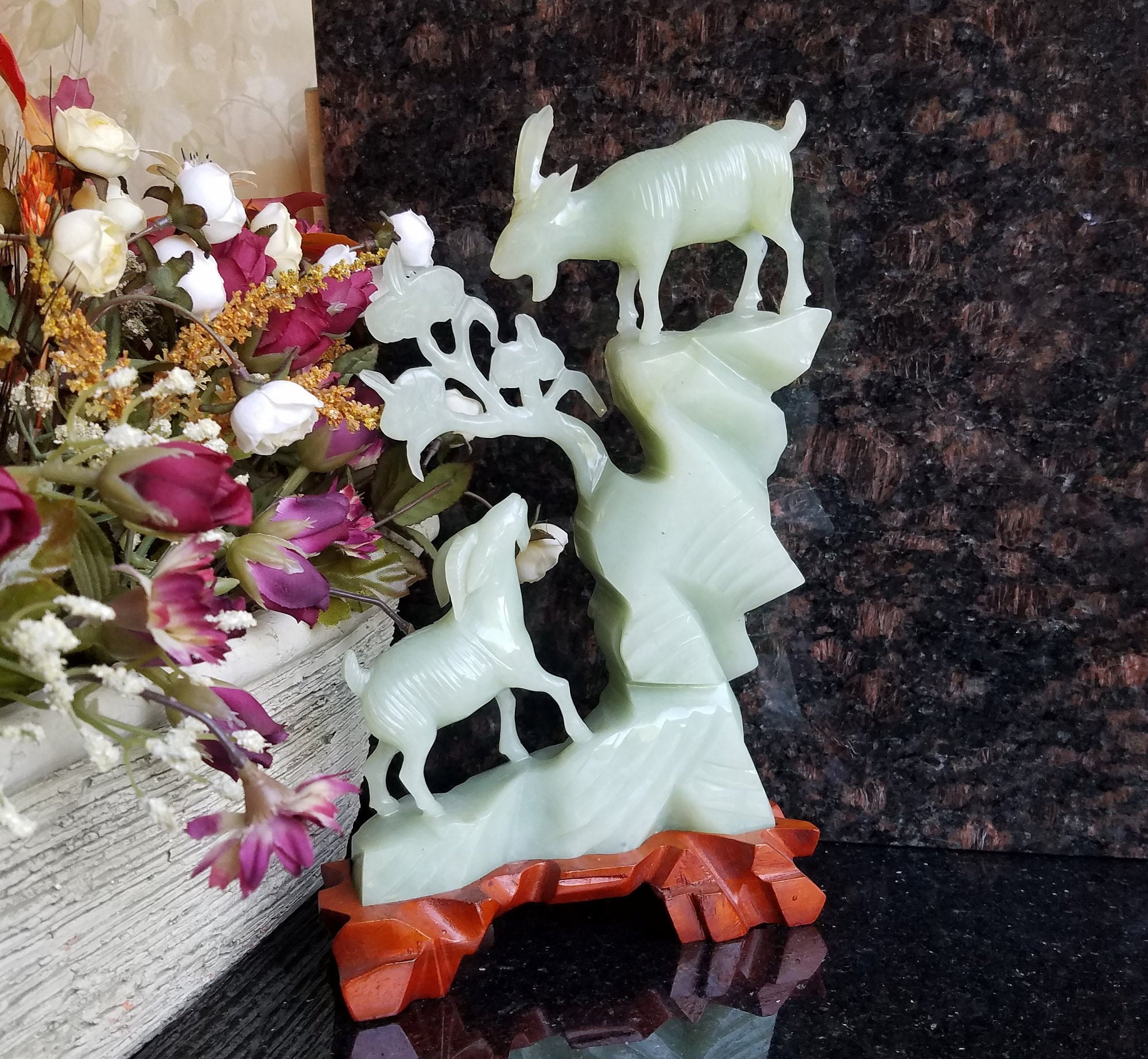 Chinese Jadeite Carving Goat Sculpture - Etsy