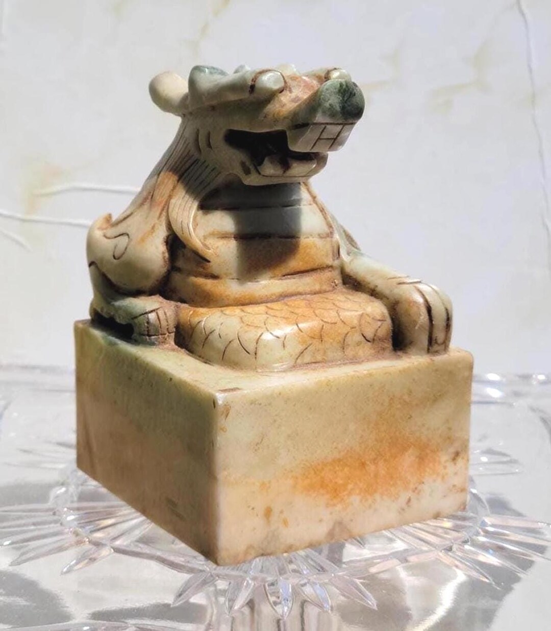 Vintage Carved Soapstone Dragon Chop Seal Signet - 5