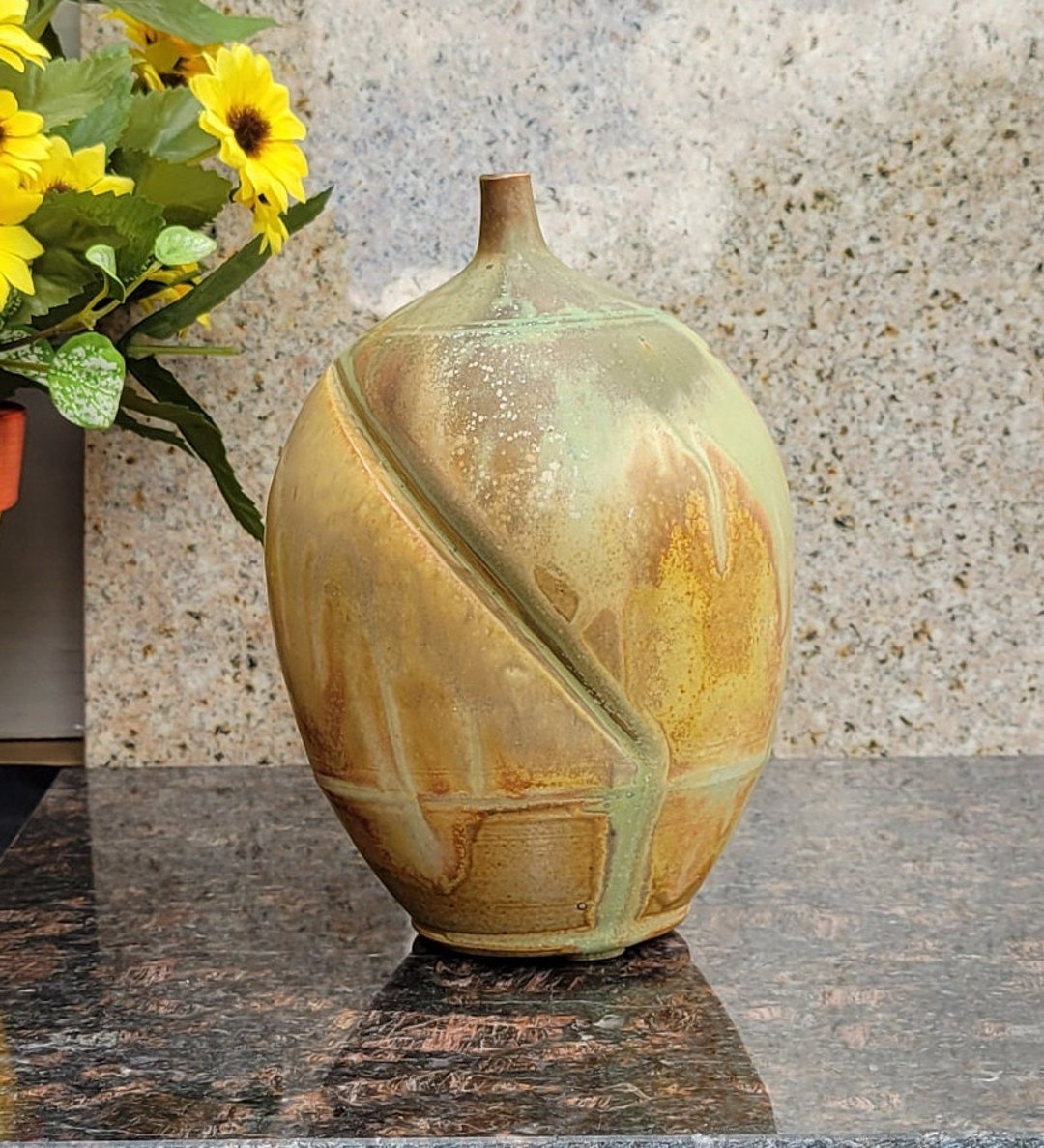 Narrow Bottle Neck Pottery Round Vase - 7 "h - Etsy
