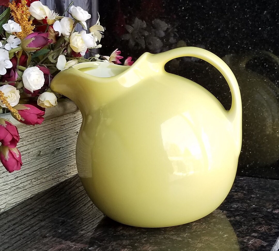 Hall Pottery Mustard Yellow Cannonball Tilting Pitcher - 8" - Etsy