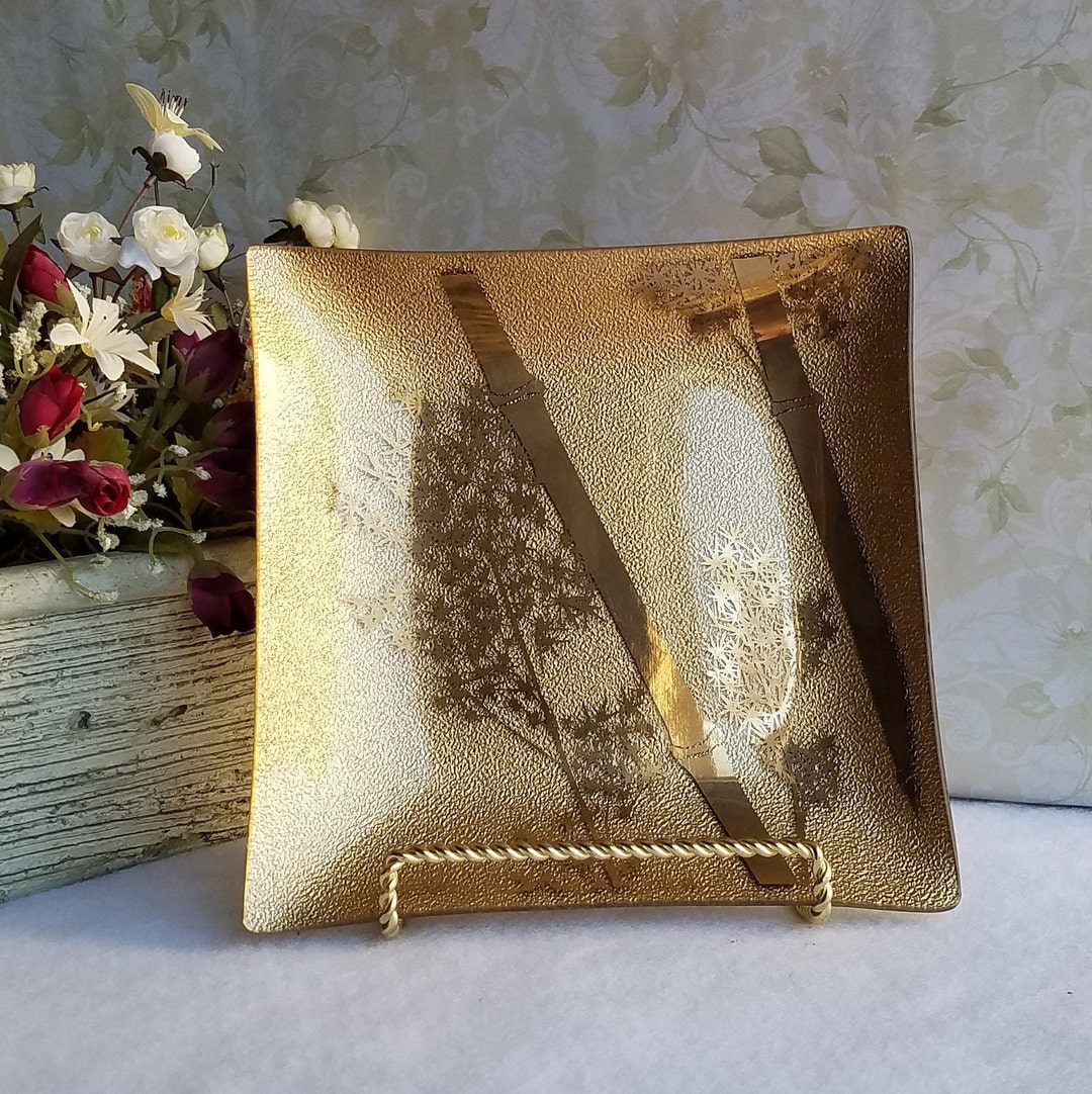 Square Gold Plate With Bamboo Design - Etsy