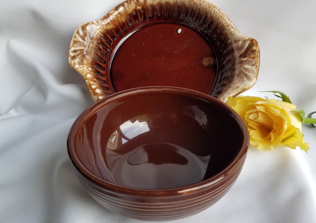 McCOY Brown Glaze Bowl and a Small Splatter Brown Pie Dish/Quiche Dish ...