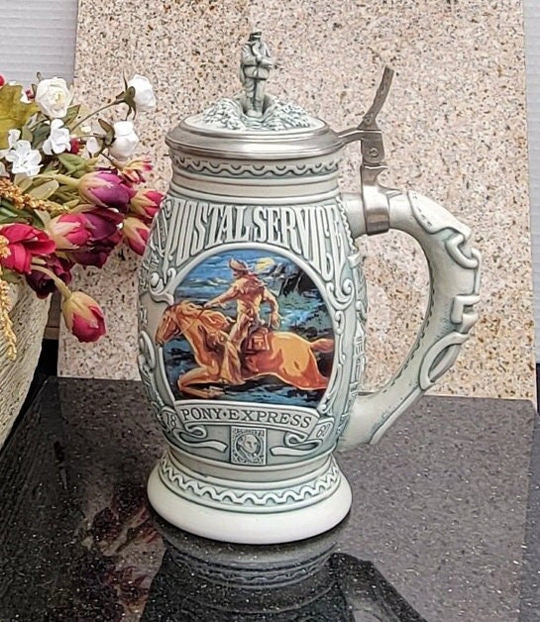 Avon Beer Stein With Hinged Lid Salute to the Postal Service Stein 9.5h ...