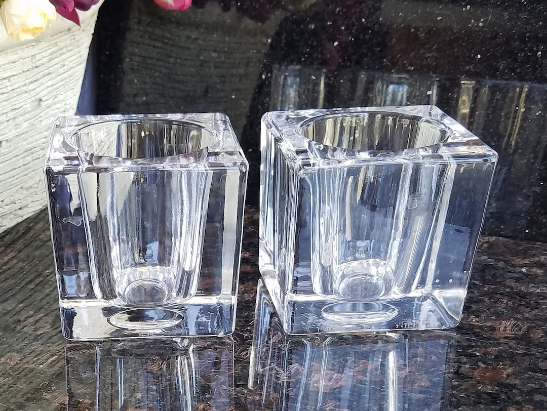 Ice Cube Heavy Glass Votive Candlestick Holder - Set of 2 - Etsy