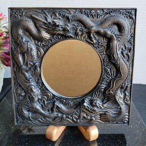 Hand Casted Dark Brown Repro Dragon Wall Mirror - 7.5"sq - Etsy