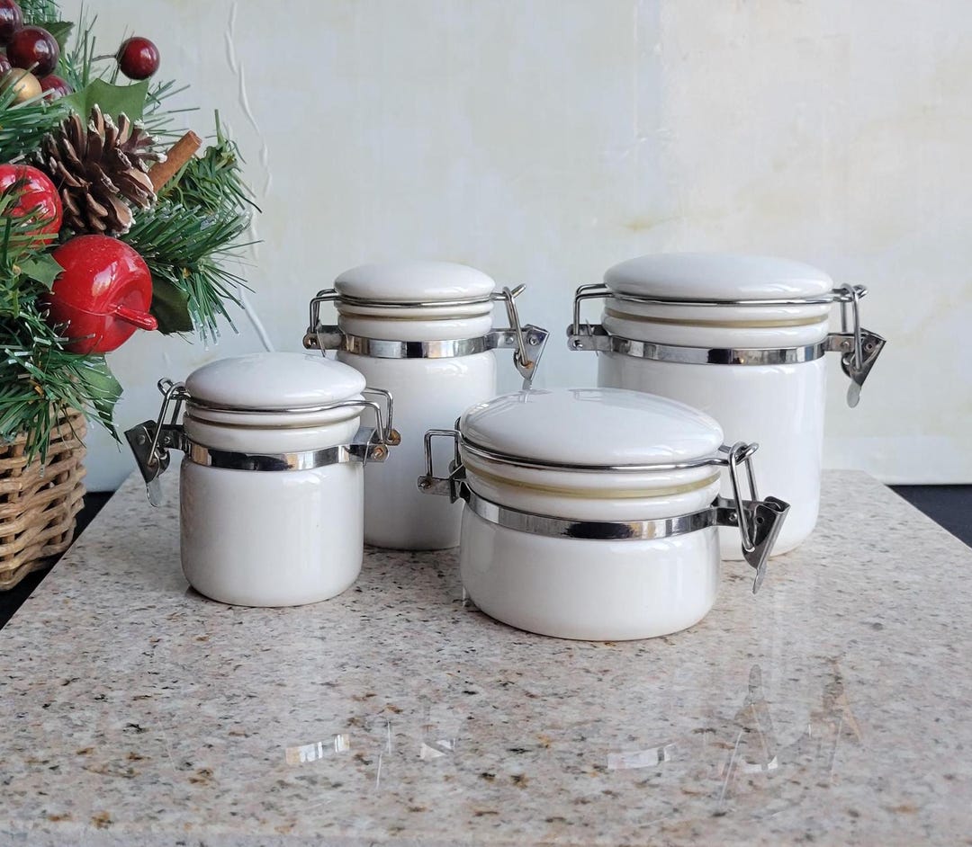 OGGI Ceramic White Mini Canister Set - Set of 4 - Etsy