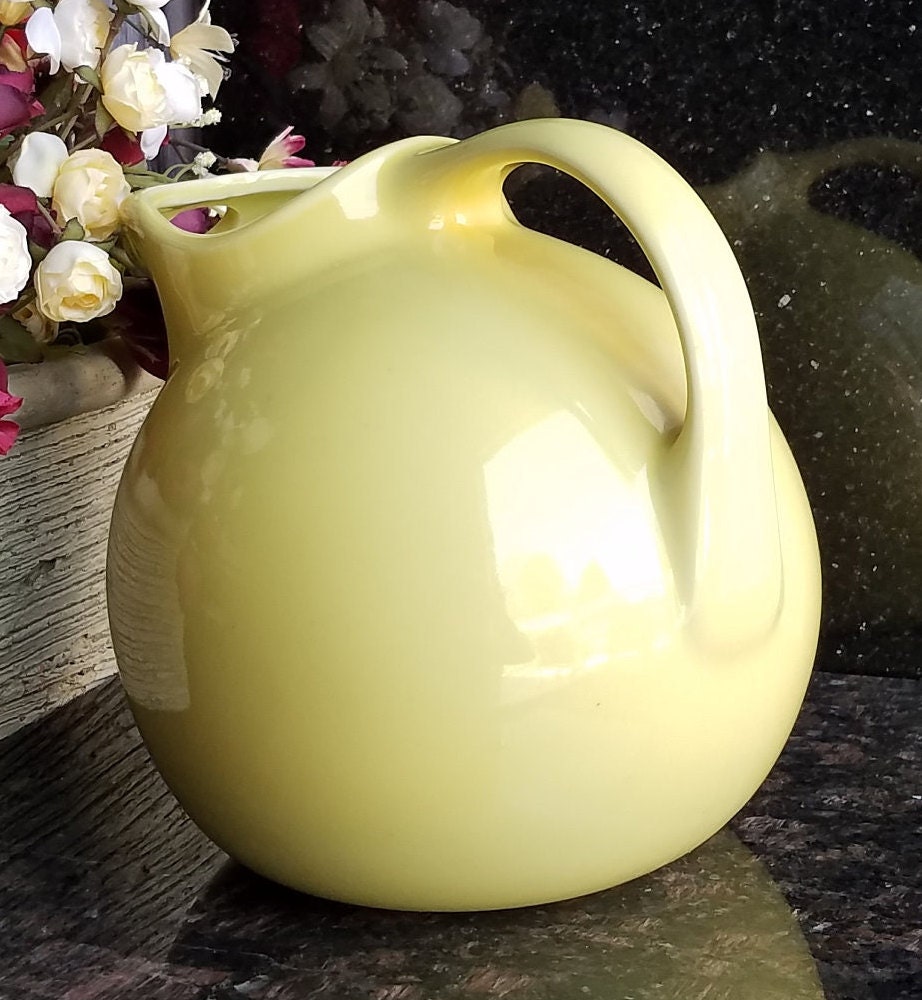 Hall Pottery Mustard Yellow Cannonball Tilting Pitcher - 8" - Etsy
