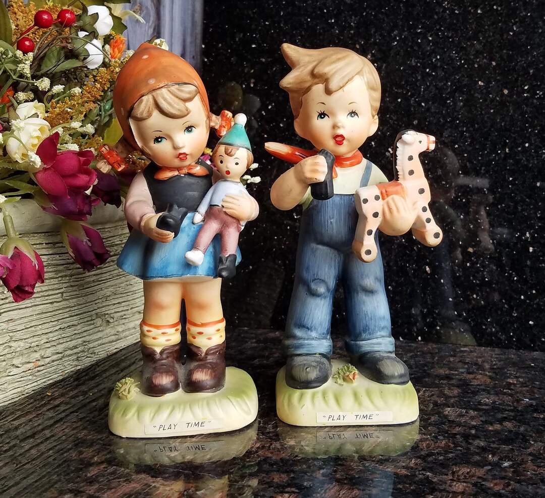 Erich Stauffer Collectible Boy and Girl Figurine Play Time 7.5h - Etsy