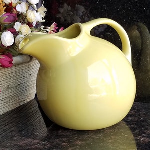 Hall Pottery Mustard Yellow Cannonball Tilting Pitcher - 8" - Etsy