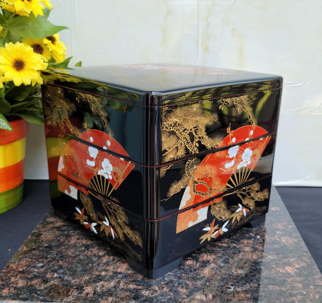 Japanese Lacquerware Bento Box / Jubako / Plastic Stacked Box - 7.75"sq ...