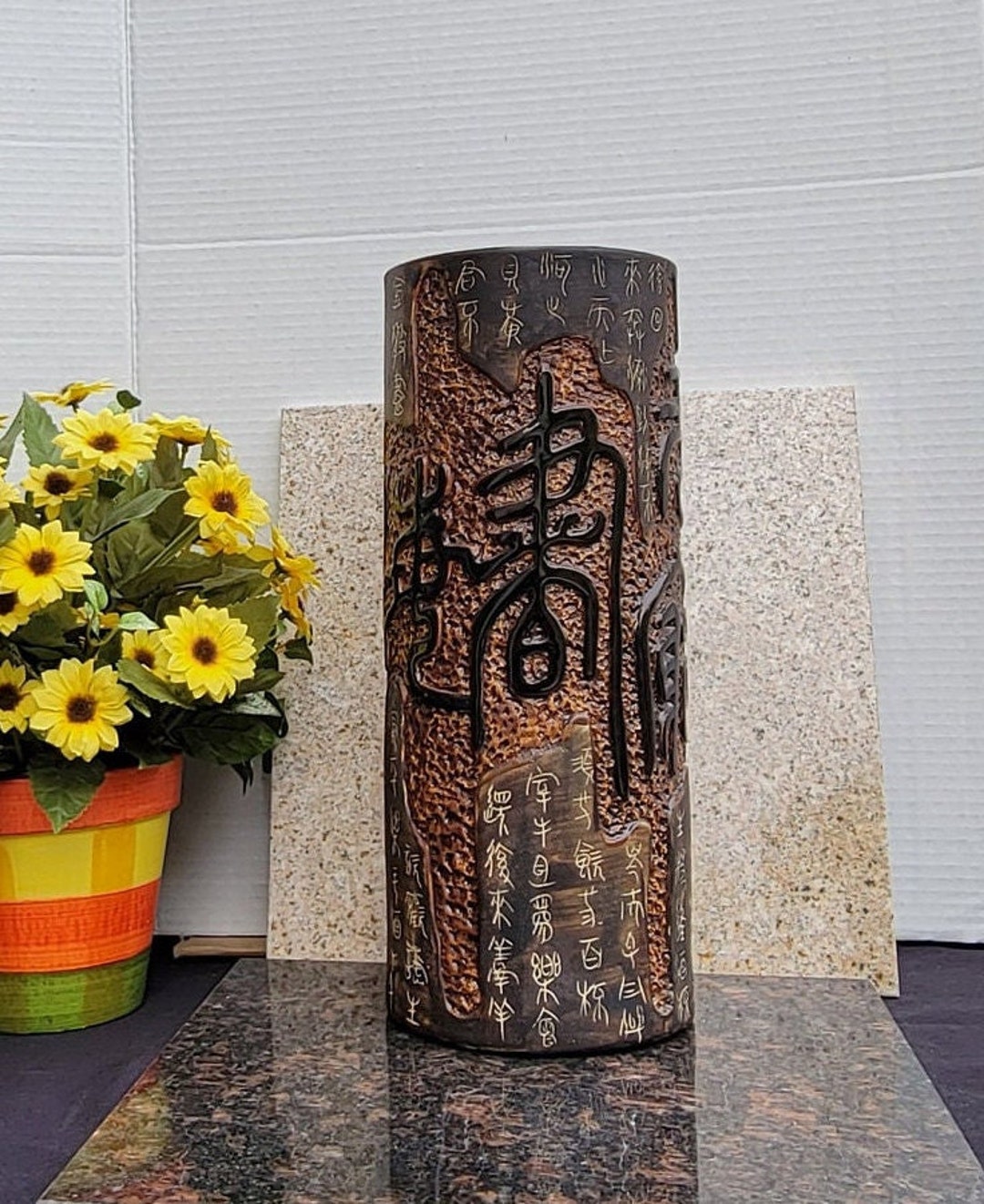 Chinese Ceramic Cylinder Calligraphy Vase - 13"h - Etsy