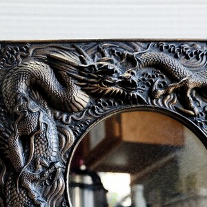 Hand Casted Dark Brown Repro Dragon Wall Mirror - 7.5"sq - Etsy