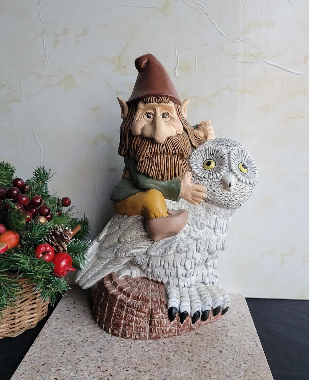 Gnome Riding on an Owl Garden Statue / Sculpture 16h - Etsy