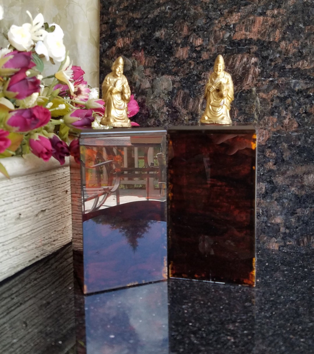 Lucite /acrylic Box With Gold Accent Buddhist Monk Figurine on Top of ...