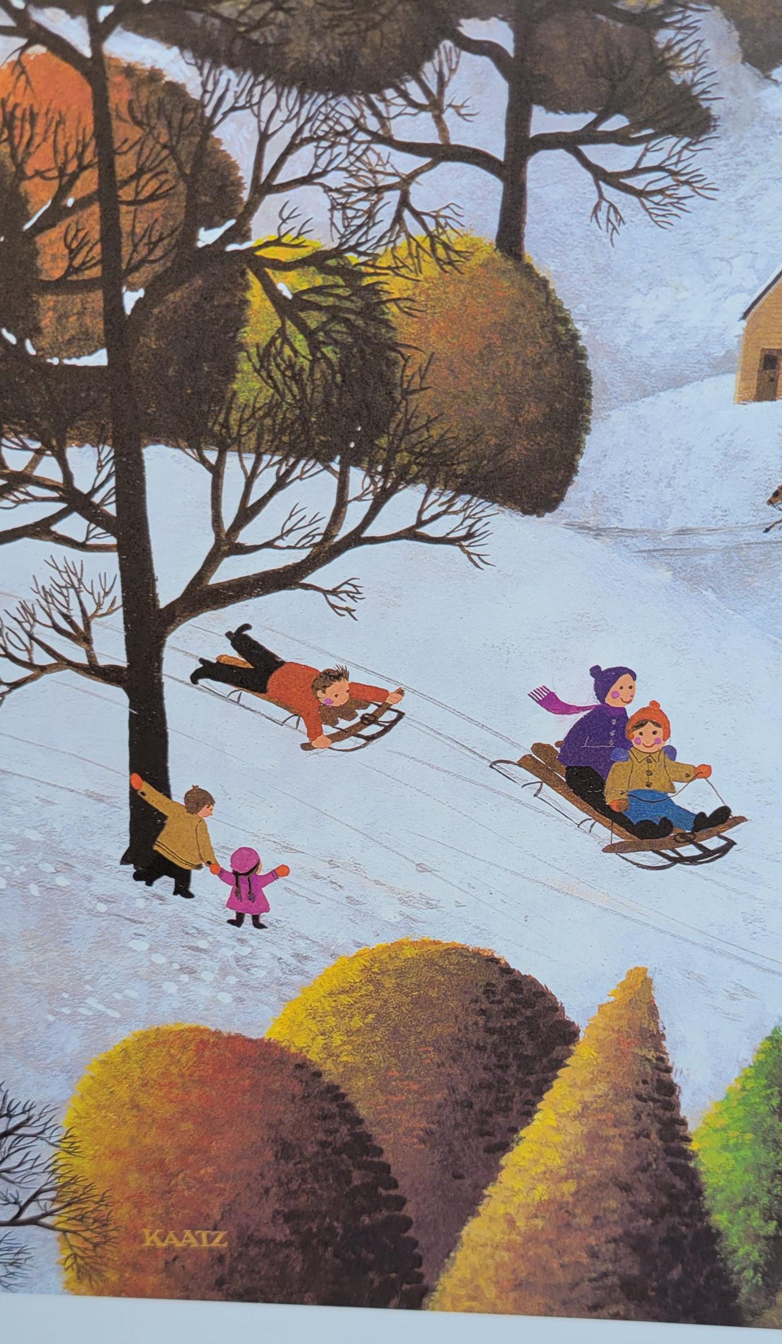 Lynn Kaatz Lithograph Landscape Print "sledding" - Etsy