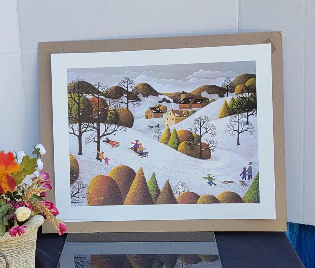 Lynn Kaatz Lithograph Landscape Print "sledding" - Etsy