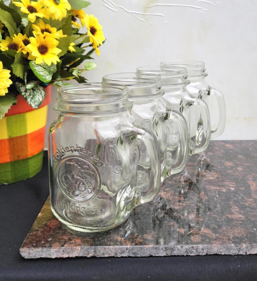 Golden Harvest Mason Jar With Handle Drinking Jar - Set of 4 - Etsy
