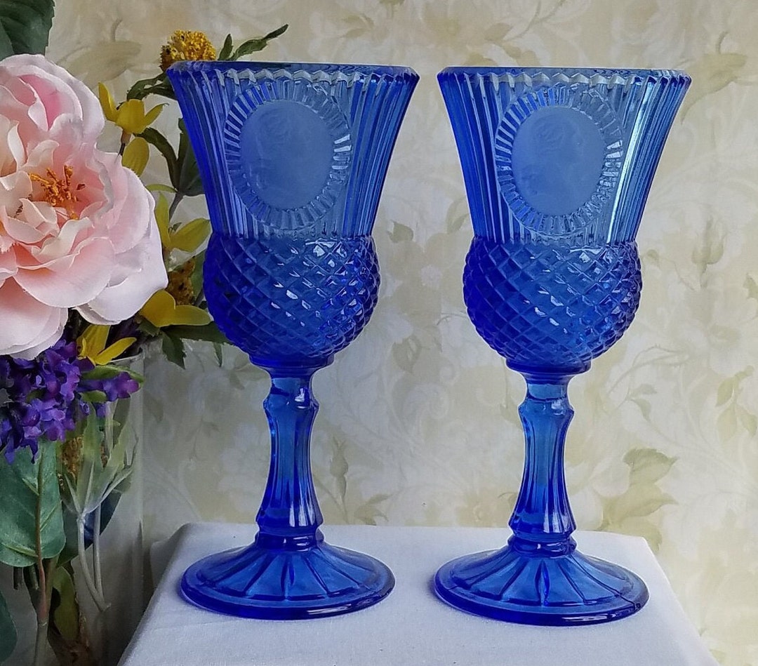 Avon Fostoria Cobalt Blue George Washington Goblet - Set of 2 - Etsy