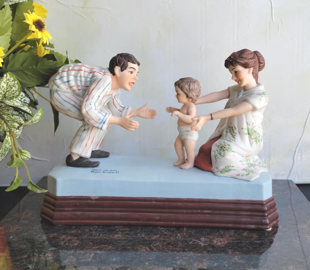 Vintage Norman Rockwell Porcelain Music Box Figurine - Baby First Step ...