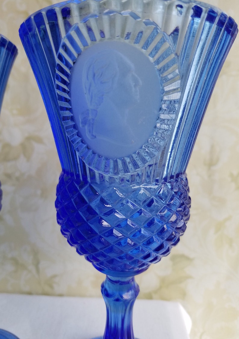 Avon Fostoria Cobalt Blue George Washington Goblet Set of 2 - Etsy