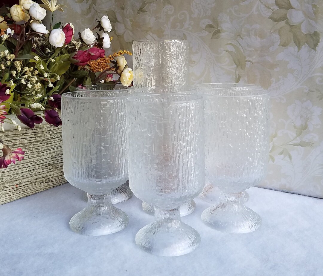 Vintage Indiana Crystal Ice Bark Footed Glass Tumbler Set of - Etsy