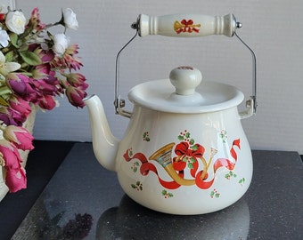 Spode Christmas Tree Whistling Tea Kettle Pot Porcelain Enamel 2.2 ...
