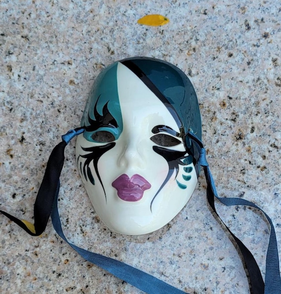 Mardi Gras Porcelain Masks Small Ceramic Carnival Mask And Feather