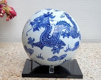 Vintage 4 Chinese Dragon Sphere or Ball White Porcelain With Cobalt ...