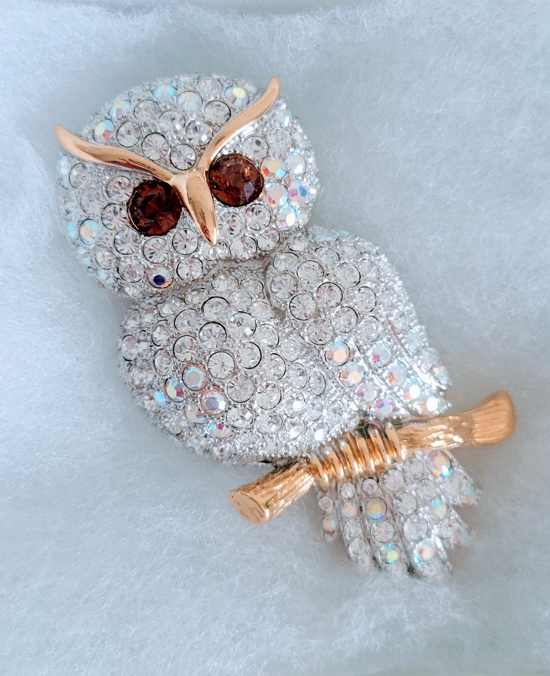 Joan Rivers Crystal Snowy Owl Pin - Etsy