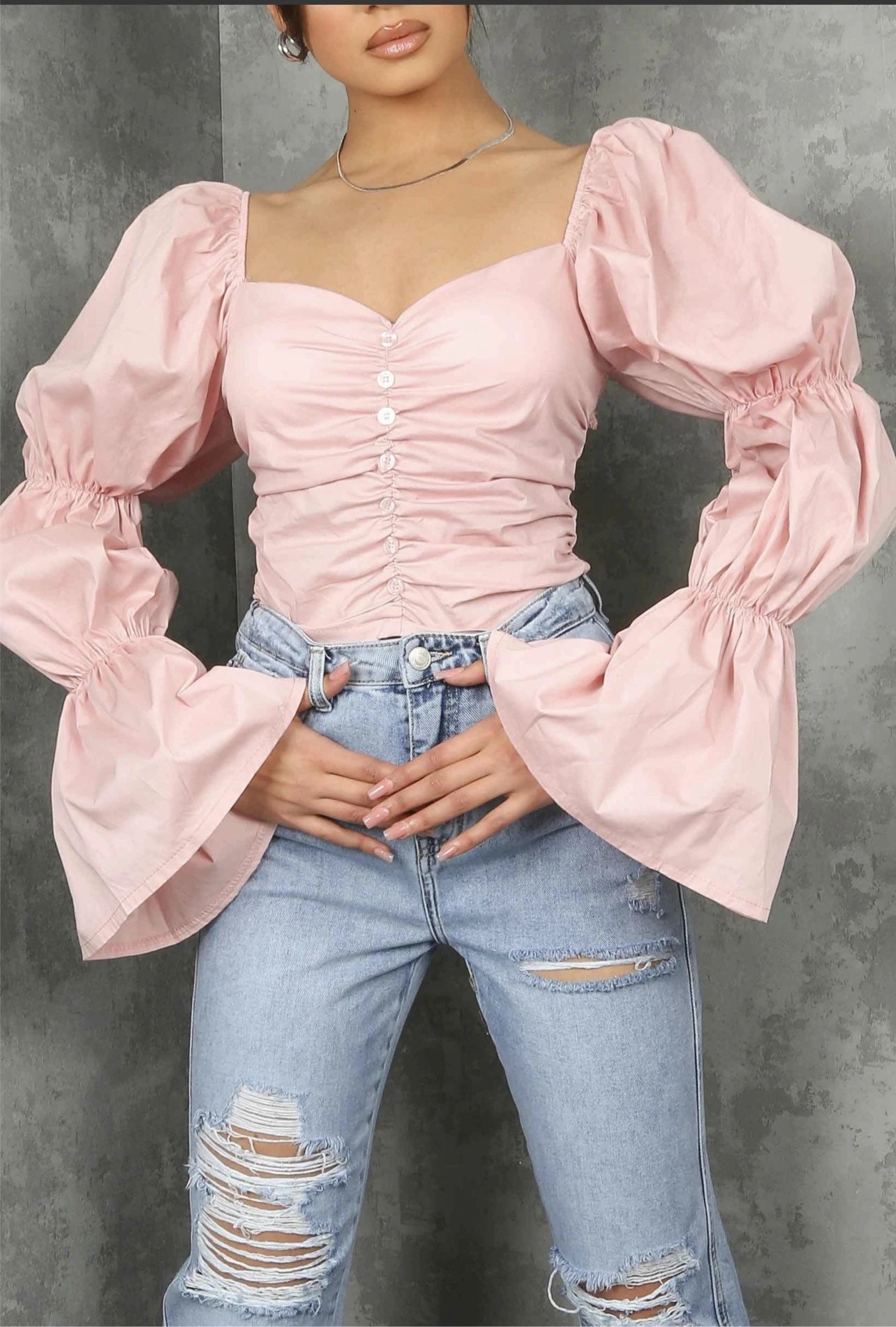 Pink Puff Sleeve Top Shirred Top Ladies Top Crop Top Blouse Festival ...