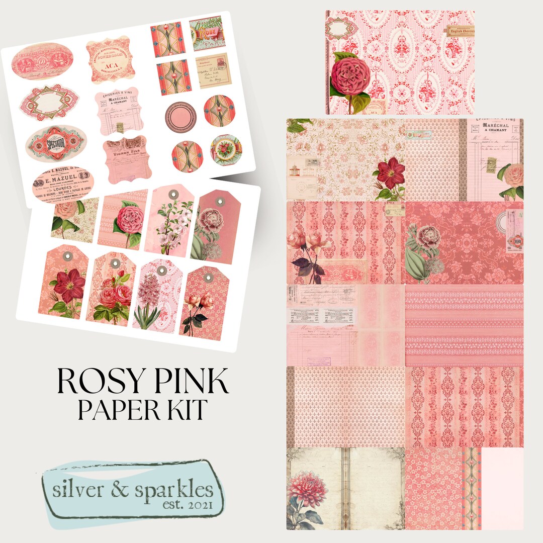 Rosy Pink Paper Kit! Junk Journaling Digital Papers and Ephemera ...